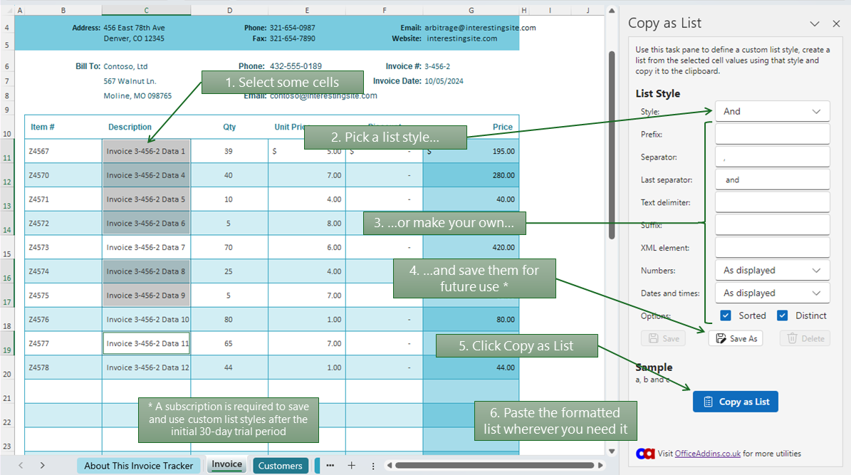 Copy As List - Office Addins